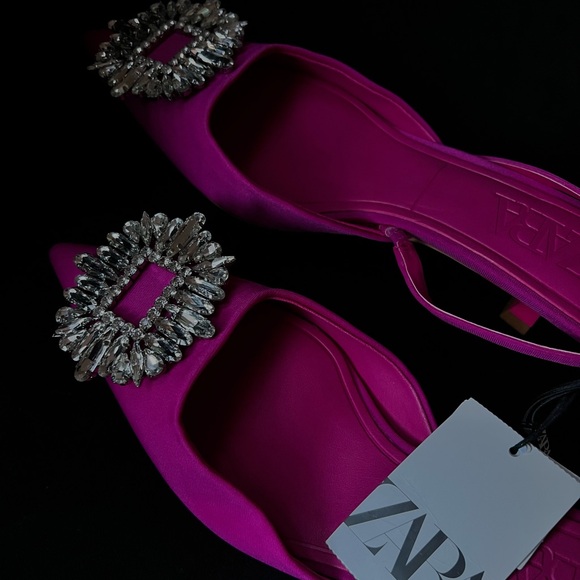 Zara | Shoes | Bright Pink Crystal Kitten Heel | Poshmark